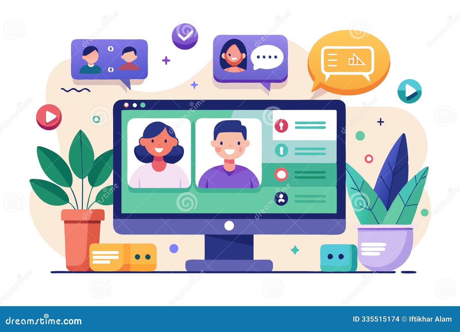 A Detailed Mockup Showcasing a Video Call Interface with User Profiles ...