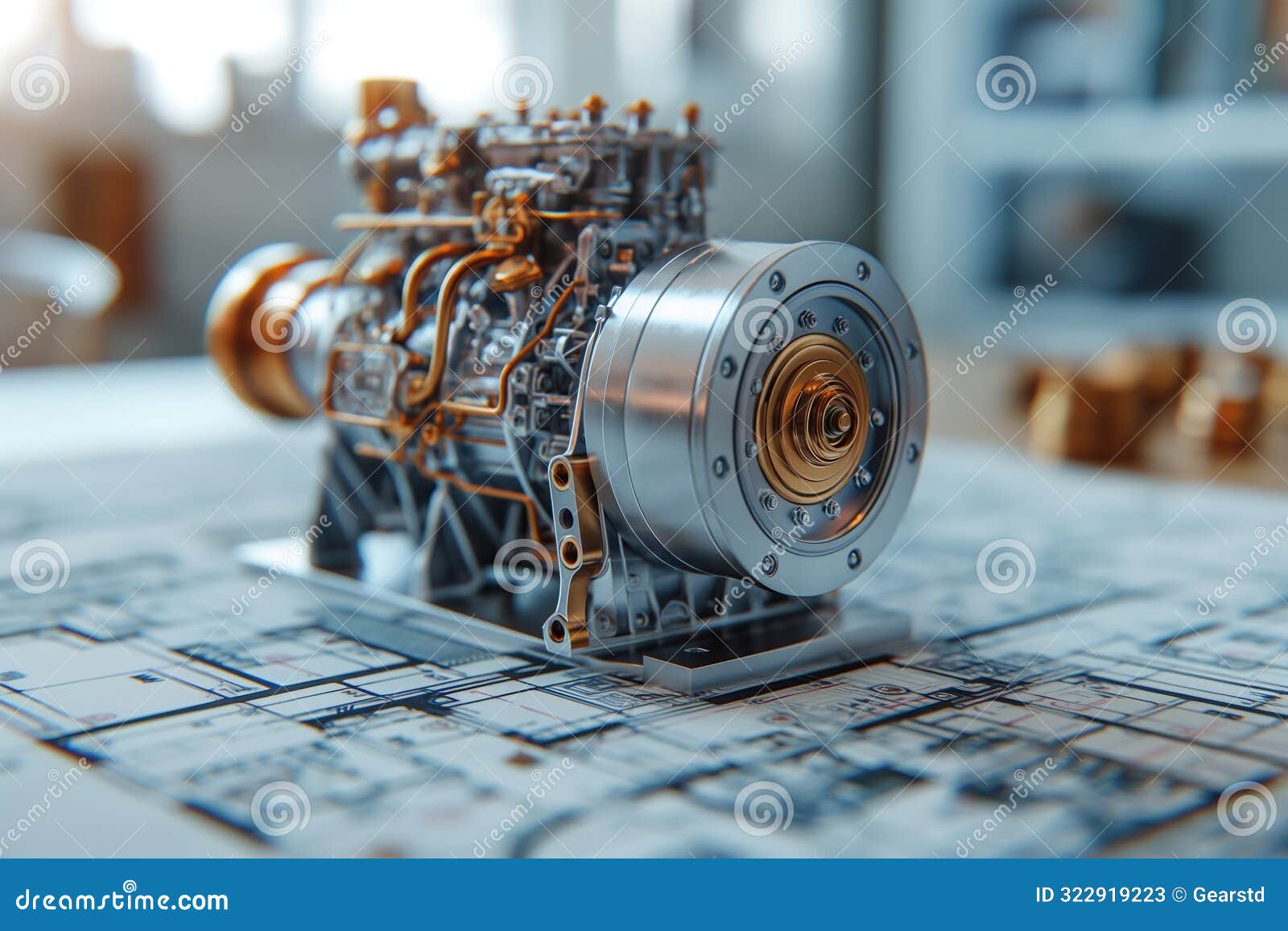 Detailed Model Of An Engine On Blueprints Stock Photo | CartoonDealer ...