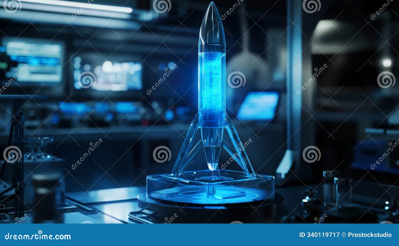 High-tech Rocket Model Displayed in a Futuristic Laboratory Environment ...