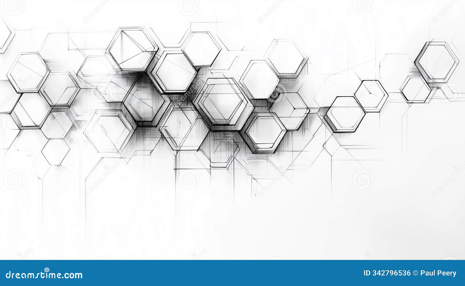 Detailed Monochromatic Hexagonal Grid with Technical Lines Stock ...