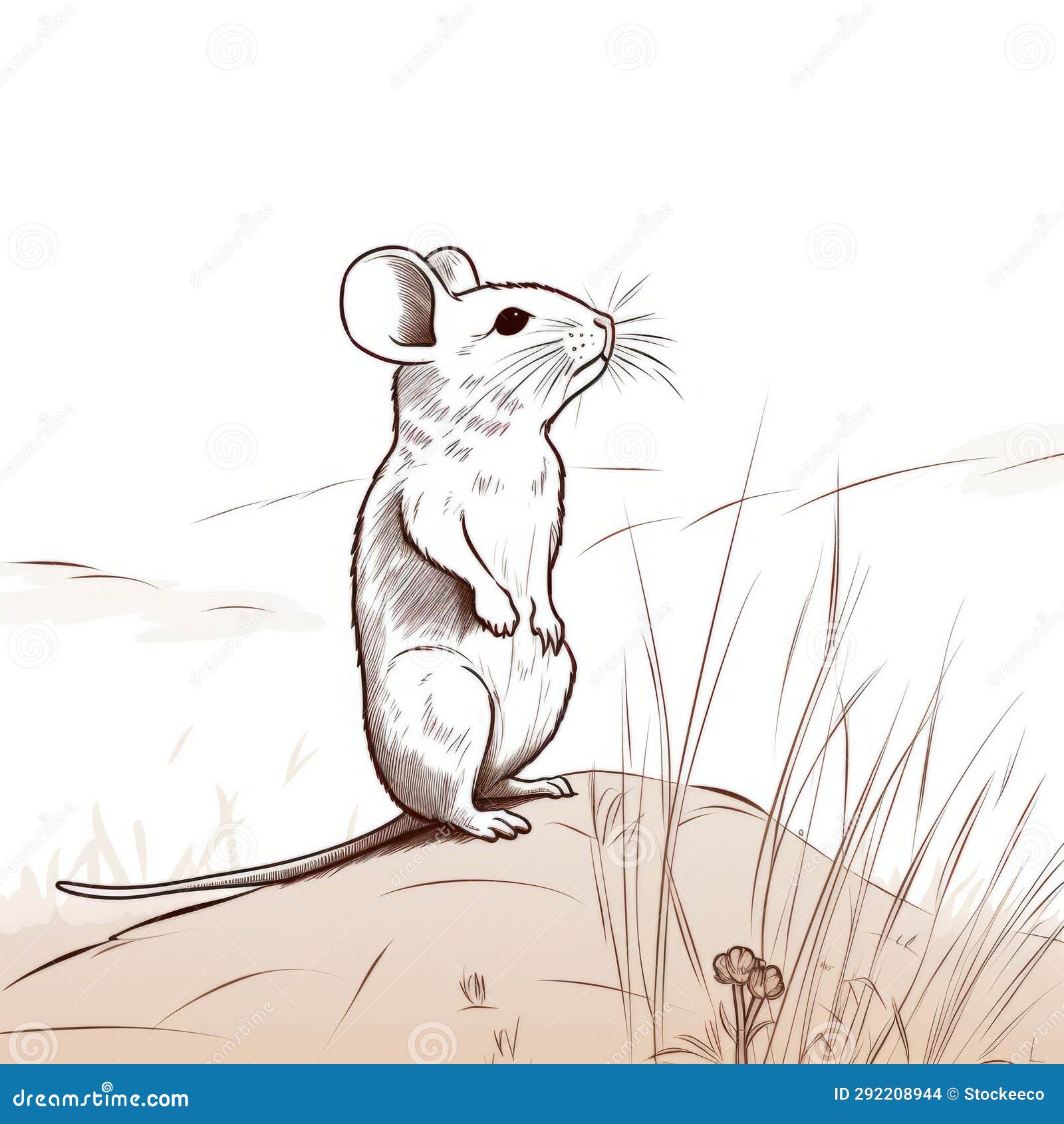 Detailed Monochrome Drawing of Mouse on Grass Stock Illustration ...