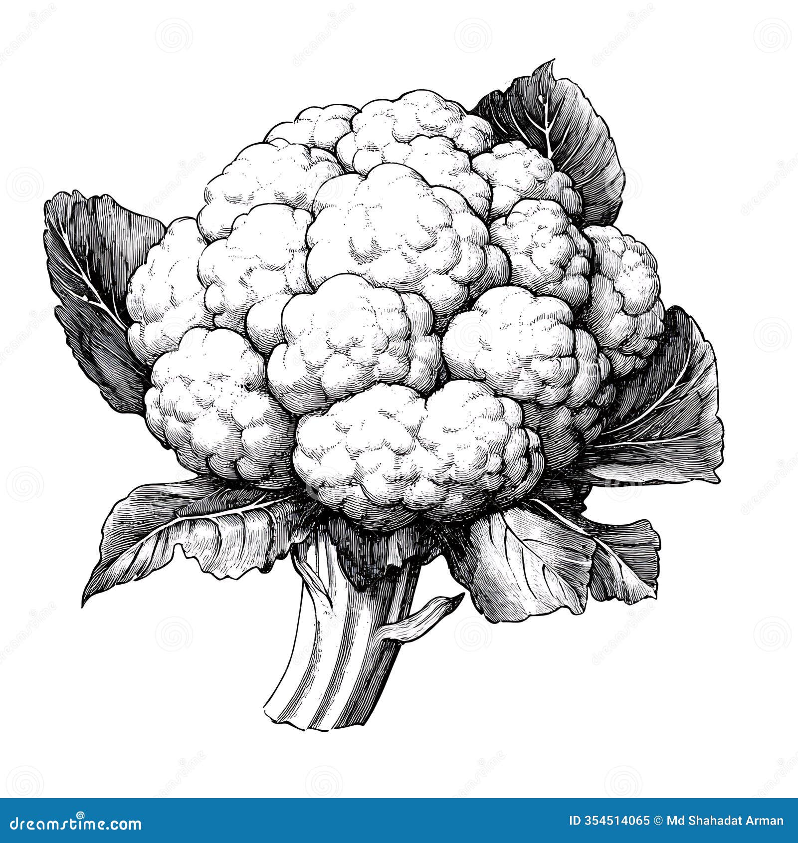 Detailed Monochrome Illustration of a Cauliflower Ink Sketch Stock ...