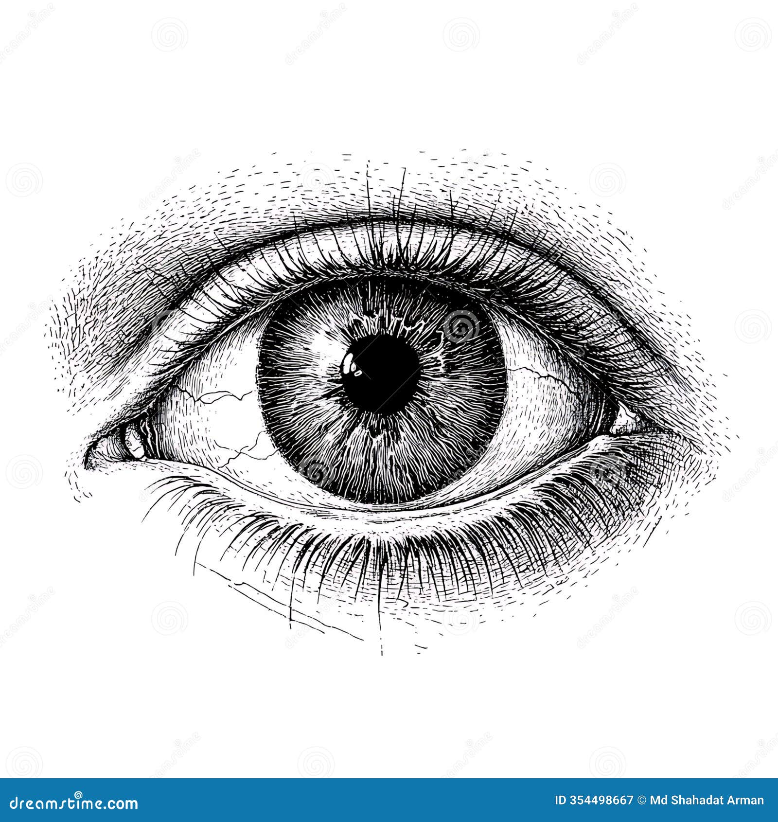 Detailed Monochrome Illustration of a Human Eye Stock Illustration ...