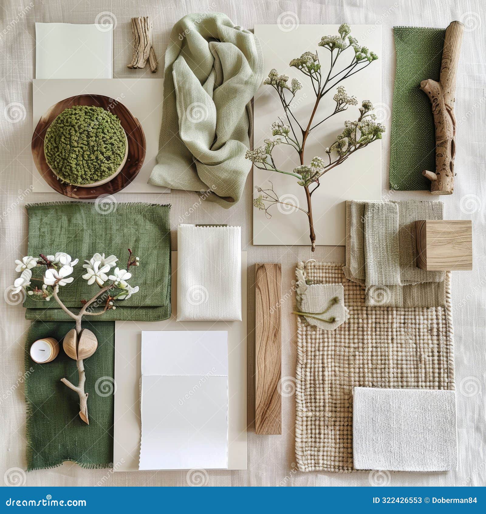 Interior Design Moodboard with Natural Materials, Fabric Swatches, and ...