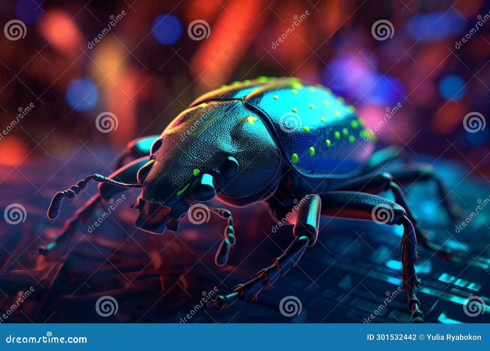 Detailed Neon Beetle. Generate AI Stock Photo - Image of interesting ...
