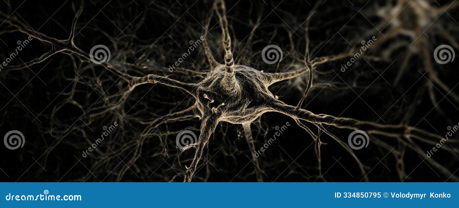 Detailed Neuron on Black Background, Scientific Visualization. Biology ...