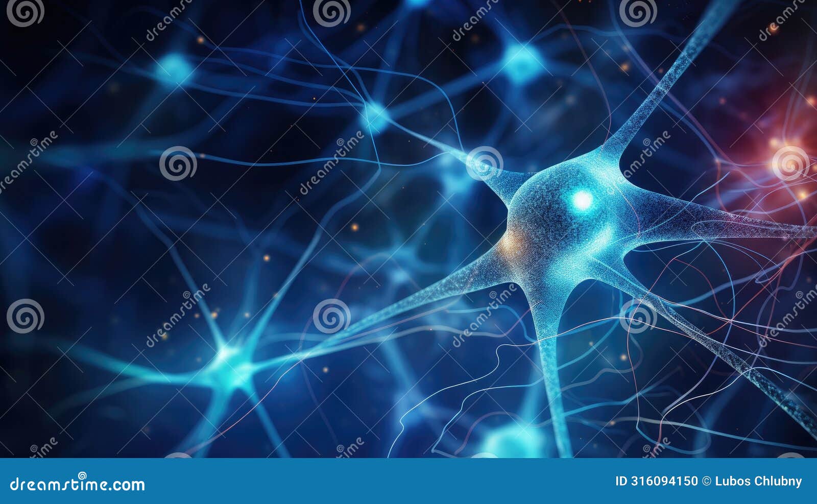Detailed Neurons Network with Glowing Synapses Stock Illustration ...