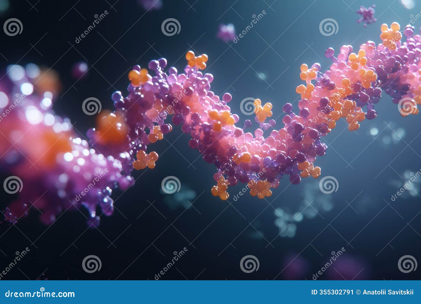 Close Up View of a Molecular RNA Chain with Surrounding Viruses in a ...