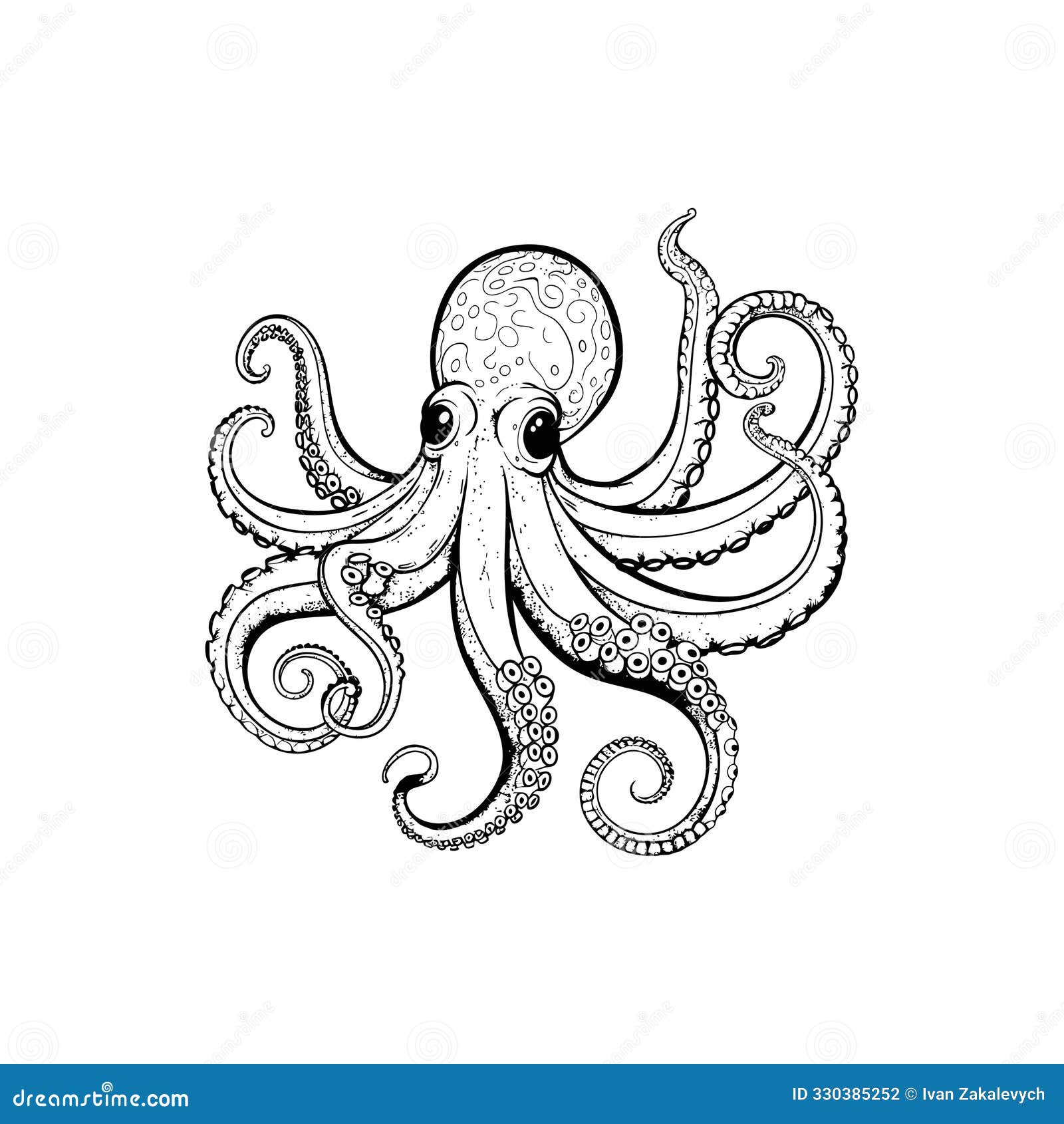 Detailed Octopus Illustration with Curled Tentacles. Vector Icon Design ...
