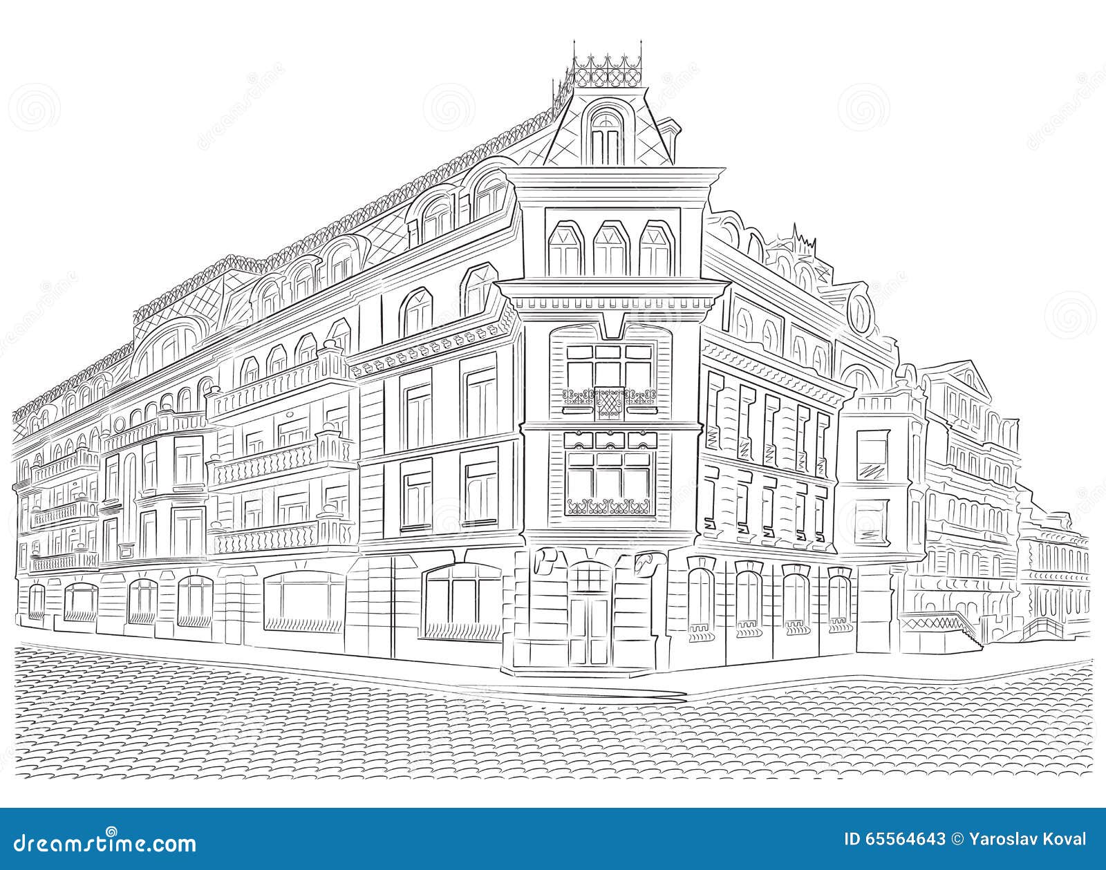 Detailed Old Buildings on the Street Corner Stock Illustration ...
