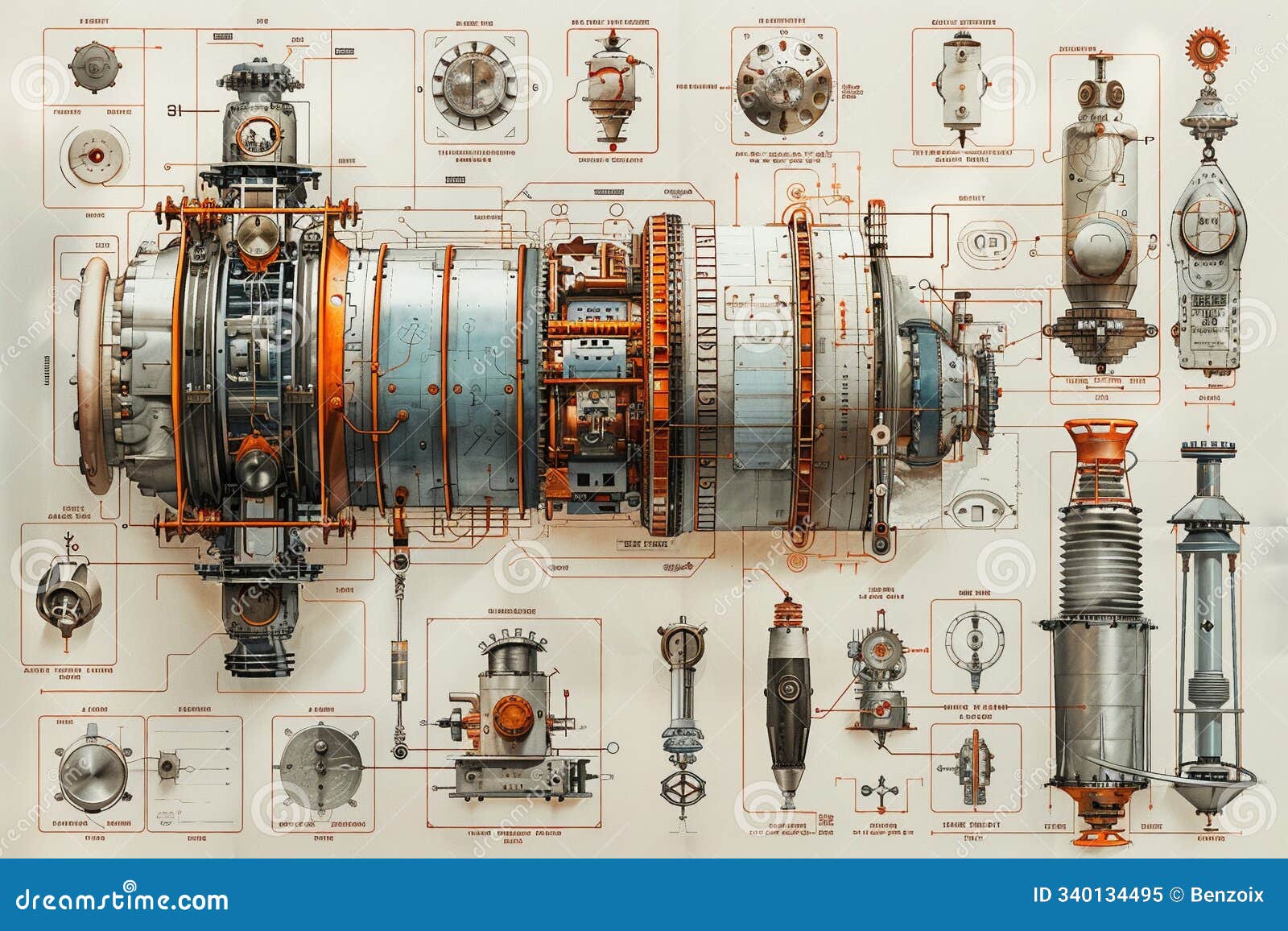 A Detailed Outline of a Complex Mechanical Device. Stock Image - Image ...