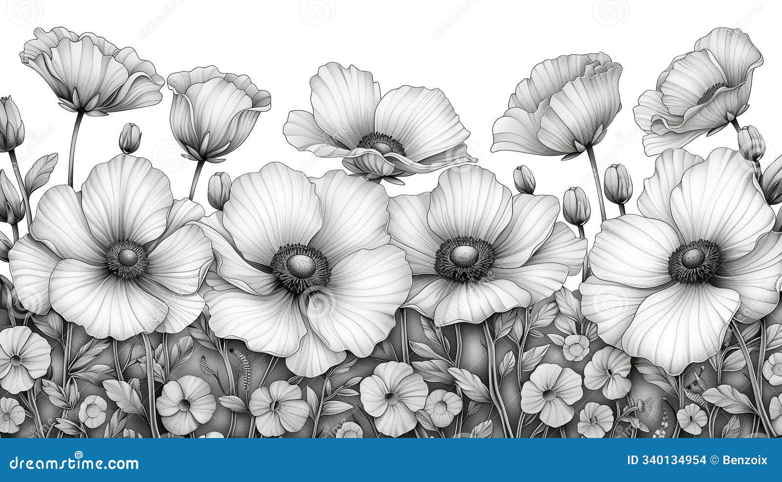 A Detailed Outline Drawing of Flowers Illustration Stock Photo - Image ...