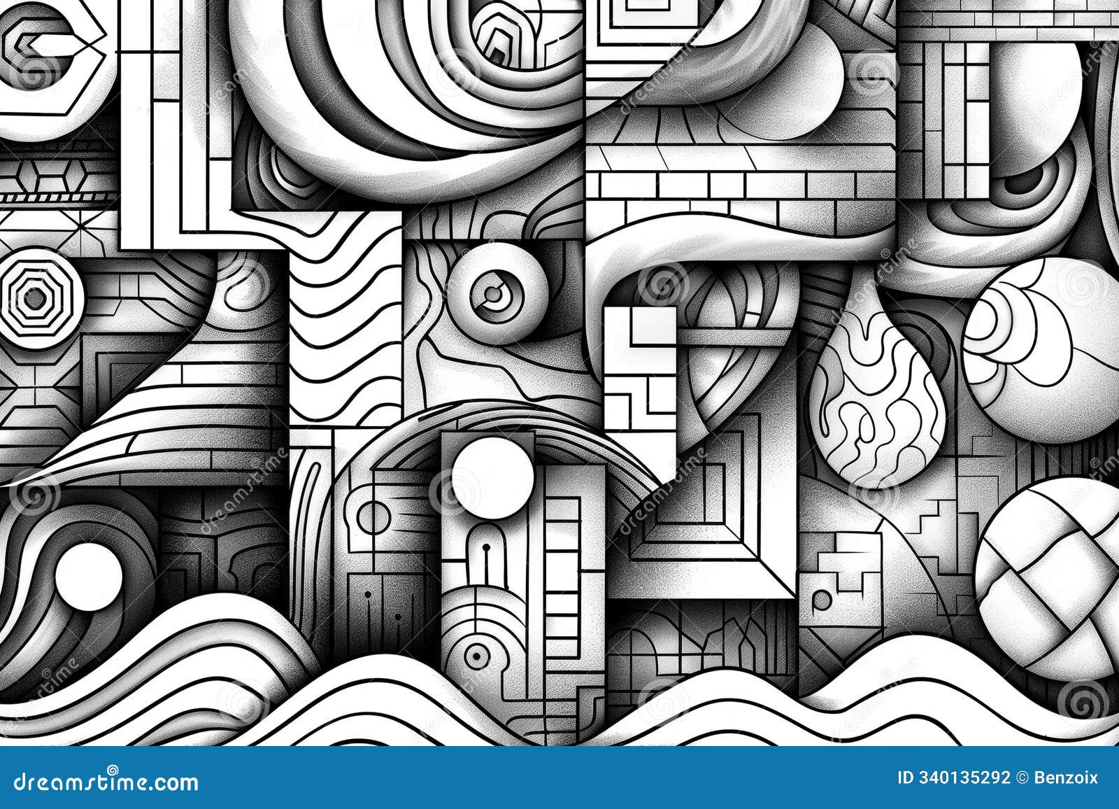 A Detailed Outline Drawing of Geometric Patterns. Stock Photo - Image ...