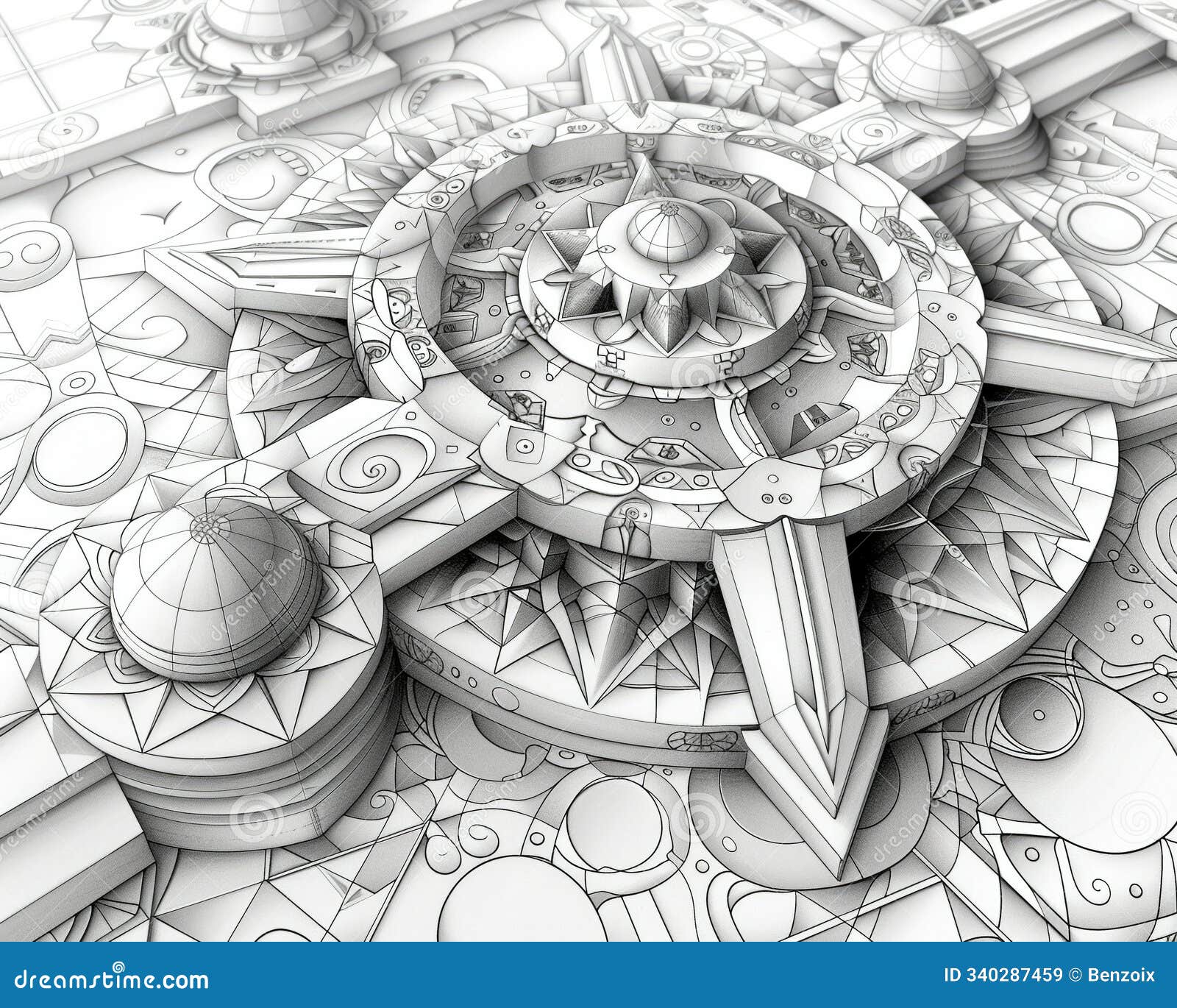 A Detailed Outline Drawing of Geometric Patterns. Stock Image - Image ...