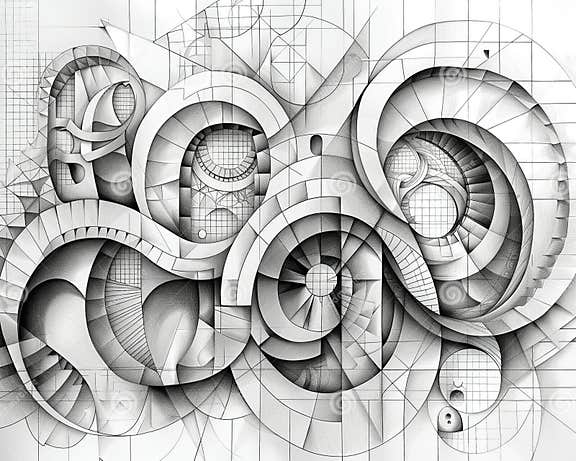A Detailed Outline Drawing of Geometric Patterns. Stock Image - Image ...
