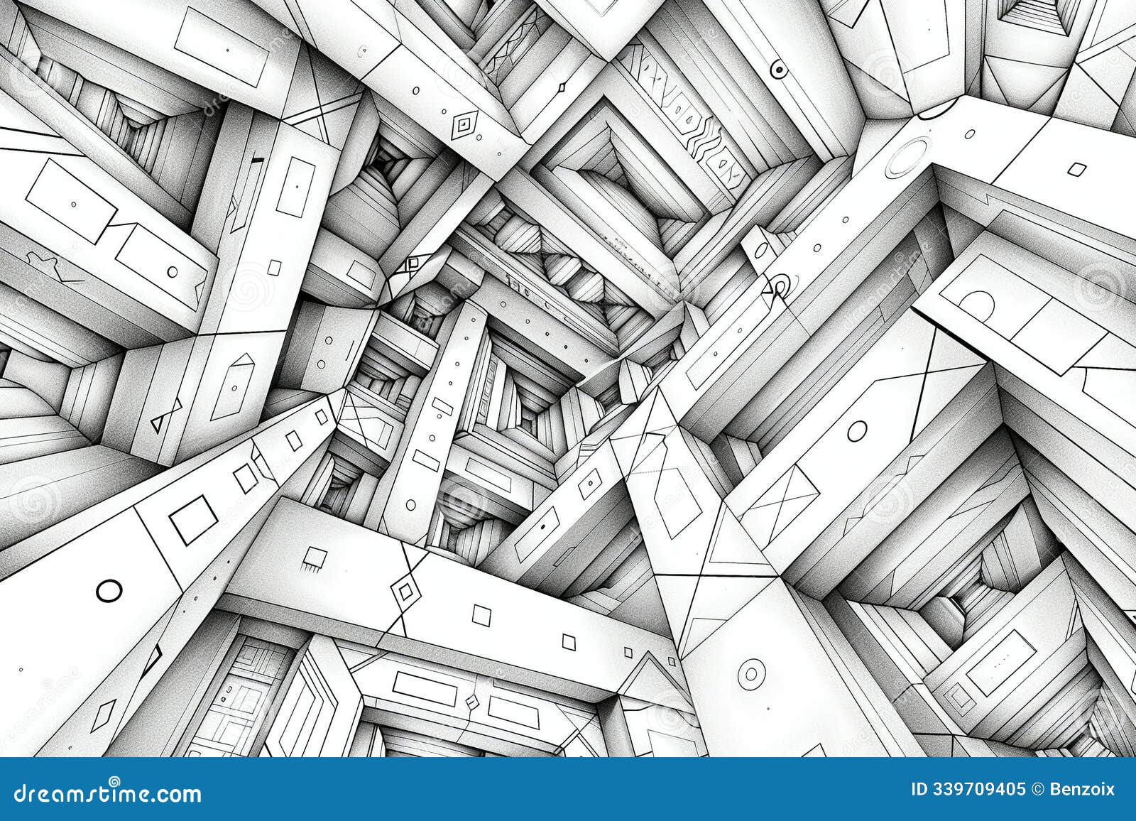 A Detailed Outline Drawing of Geometric Patterns. Stock Image - Image ...