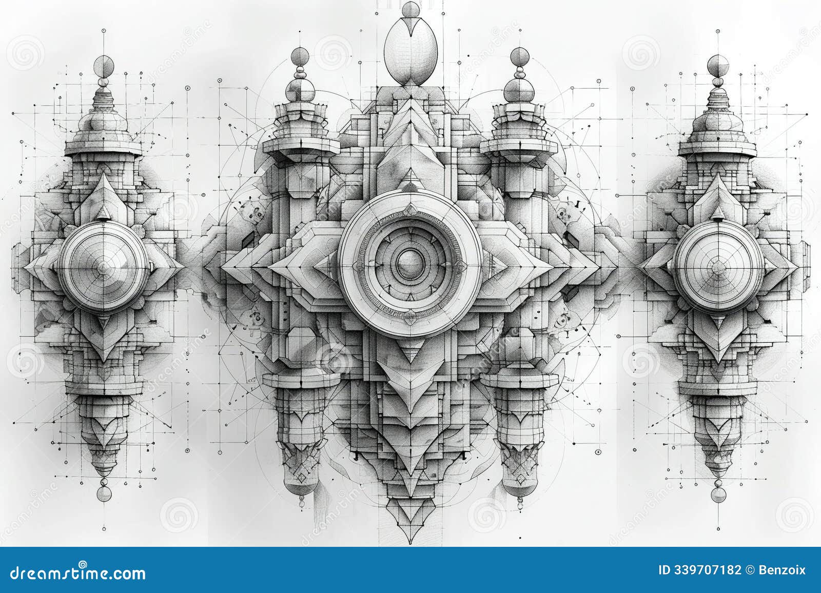 A Detailed Outline Drawing of Geometric Patterns. Stock Photo - Image ...