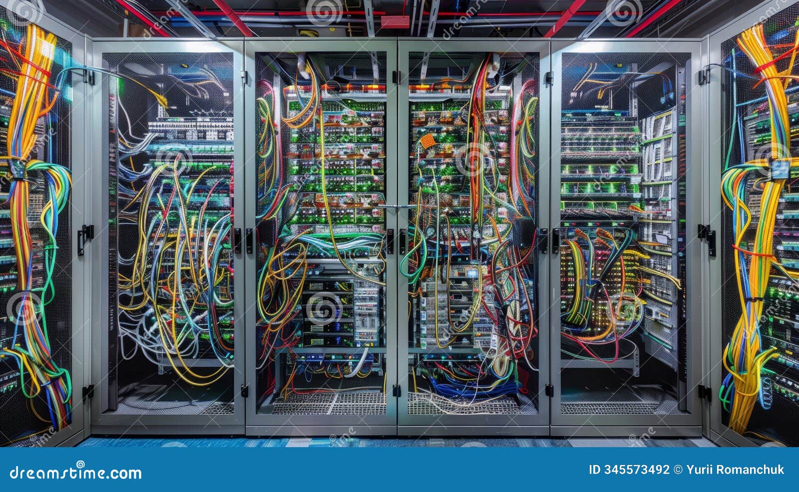 Detailed Overview Of A Server Room Showcasing Servers, Lighting, And ...