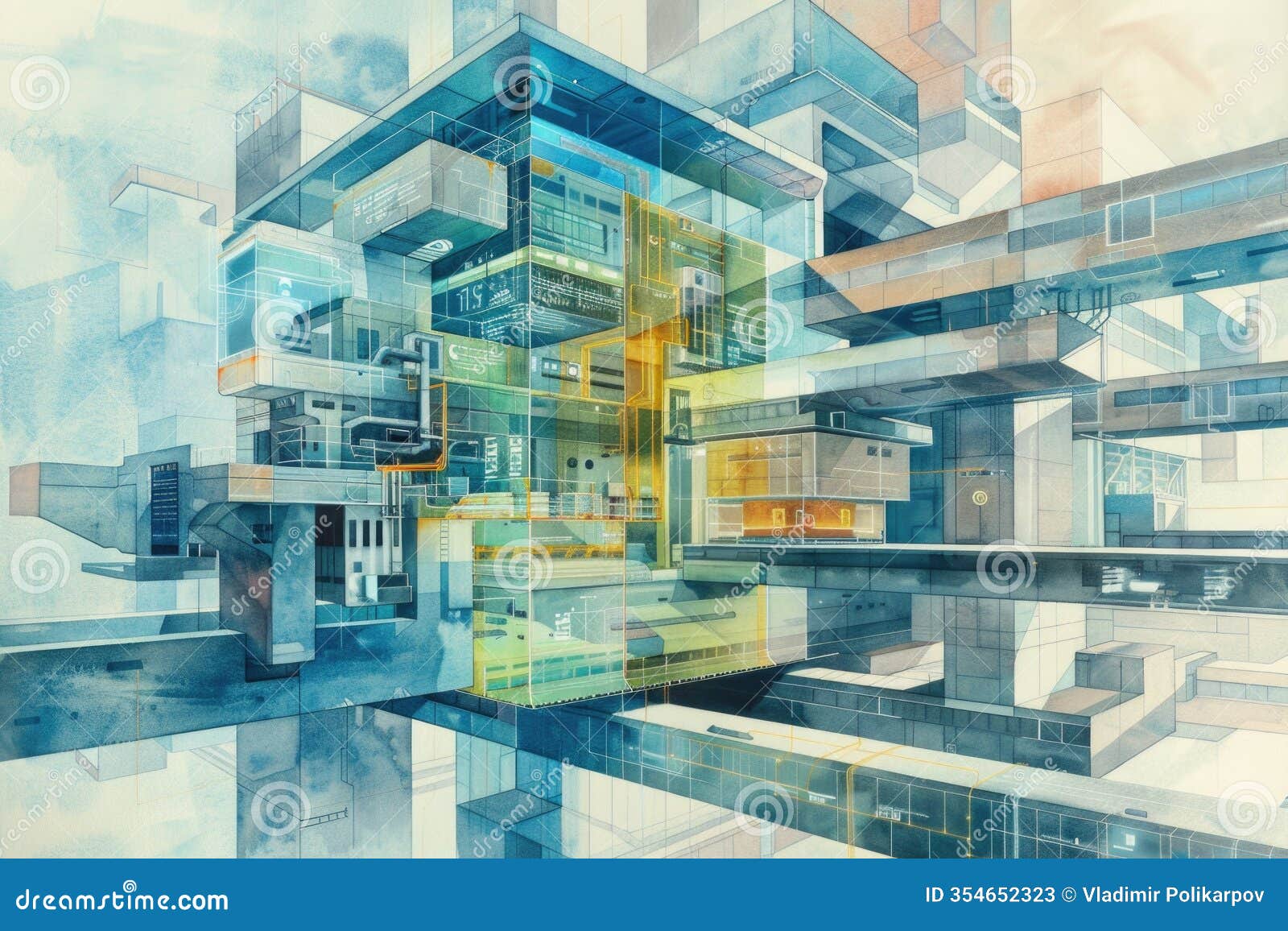 Detailed Painting of a Multi-level Building. Suitable for Architectural ...