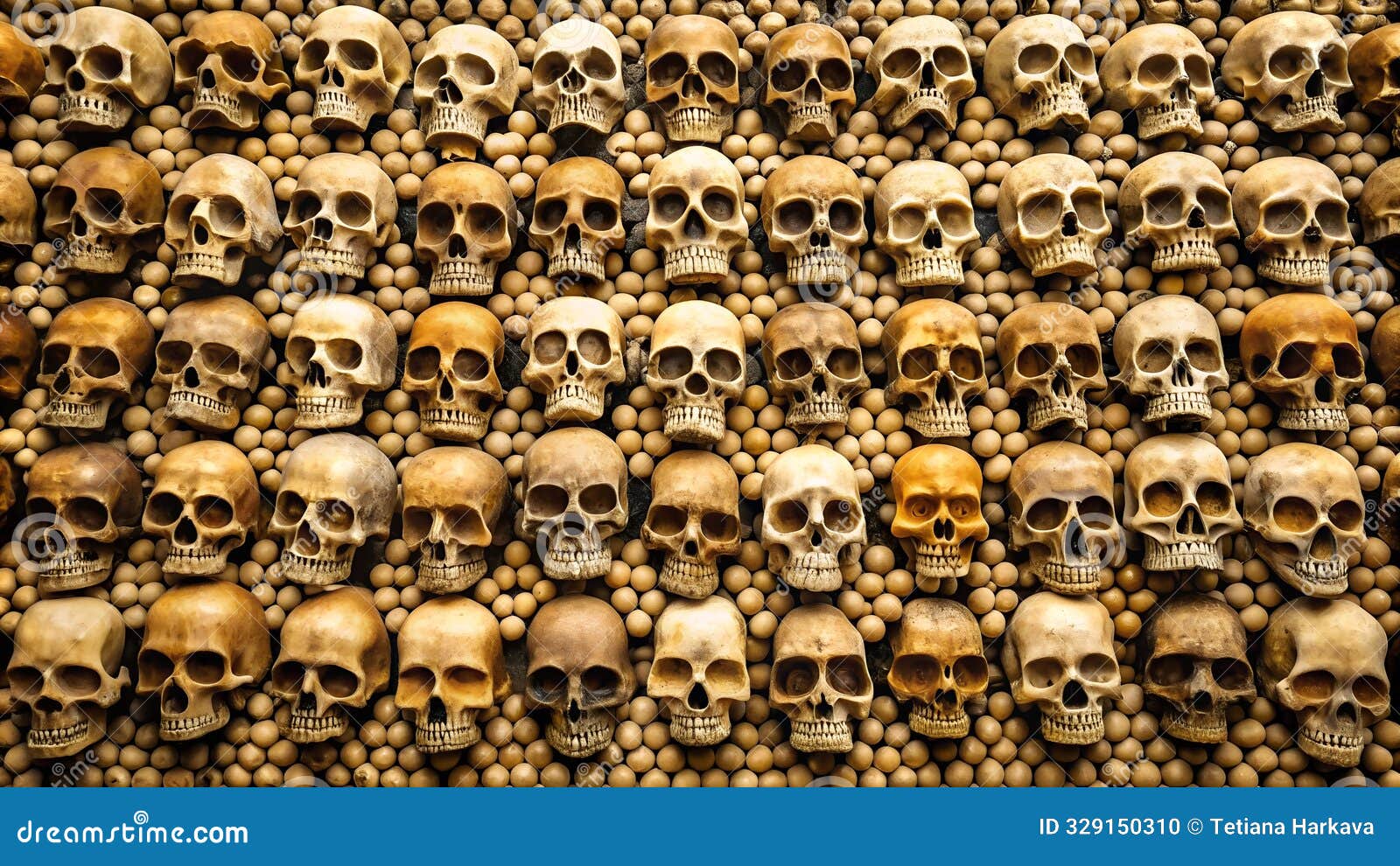 Uniformly Arranged Skulls in Sepia Tones, Creating a Vintage and Spooky ...