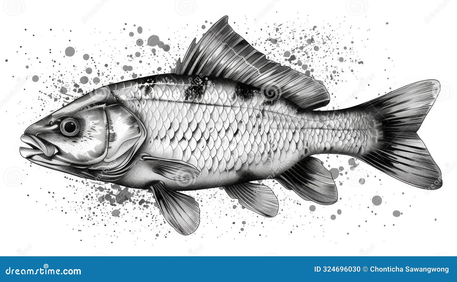 A Detailed Pencil Drawing Of A Fish With A Splash Of Ink Background ...