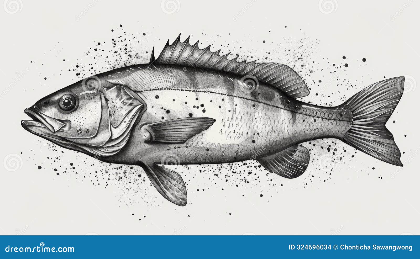 A Detailed Pencil Drawing of a Fish with a Splash of Water Stock ...