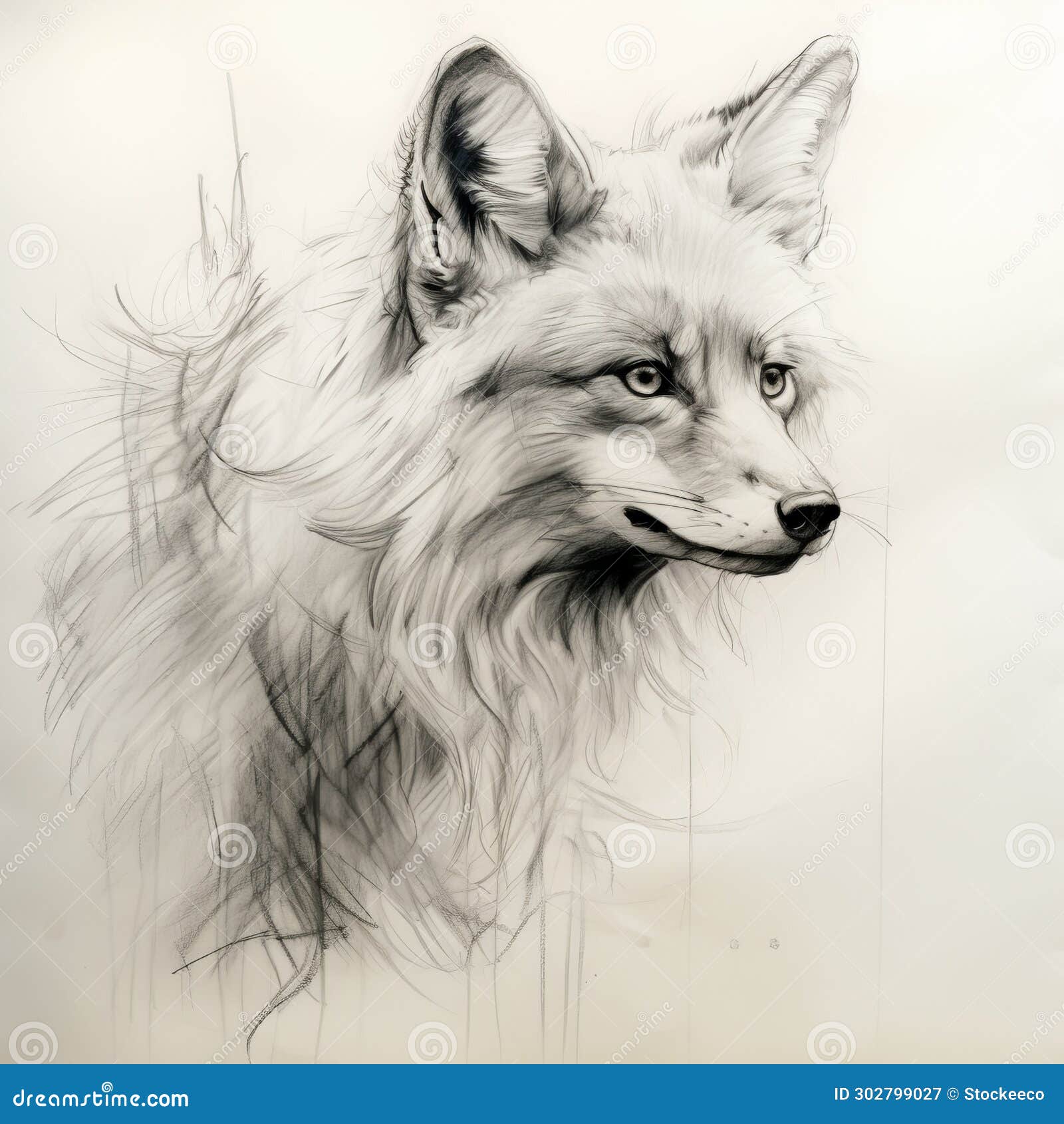 Detailed Pencil Drawing of a Fox with Long Hair Stock Illustration ...