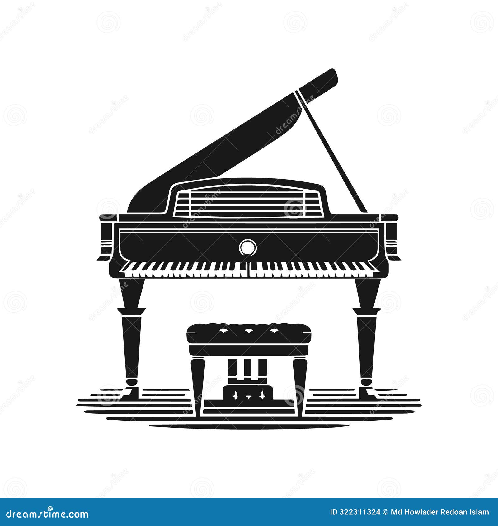 Piano Silhouette, Pianoforte Musical Instrument Vector Illustration ...