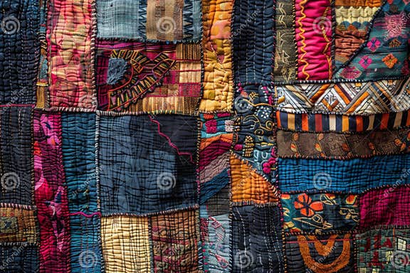 A Detailed Quilt of Various Fabrics, Showcasing an Array of Patterns ...