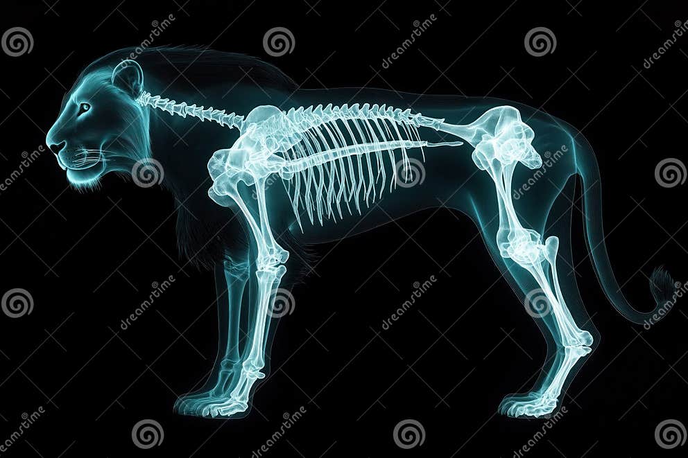 Detailed X-ray Visualisation of Lions Skeleton. Powerful Bone Structure ...