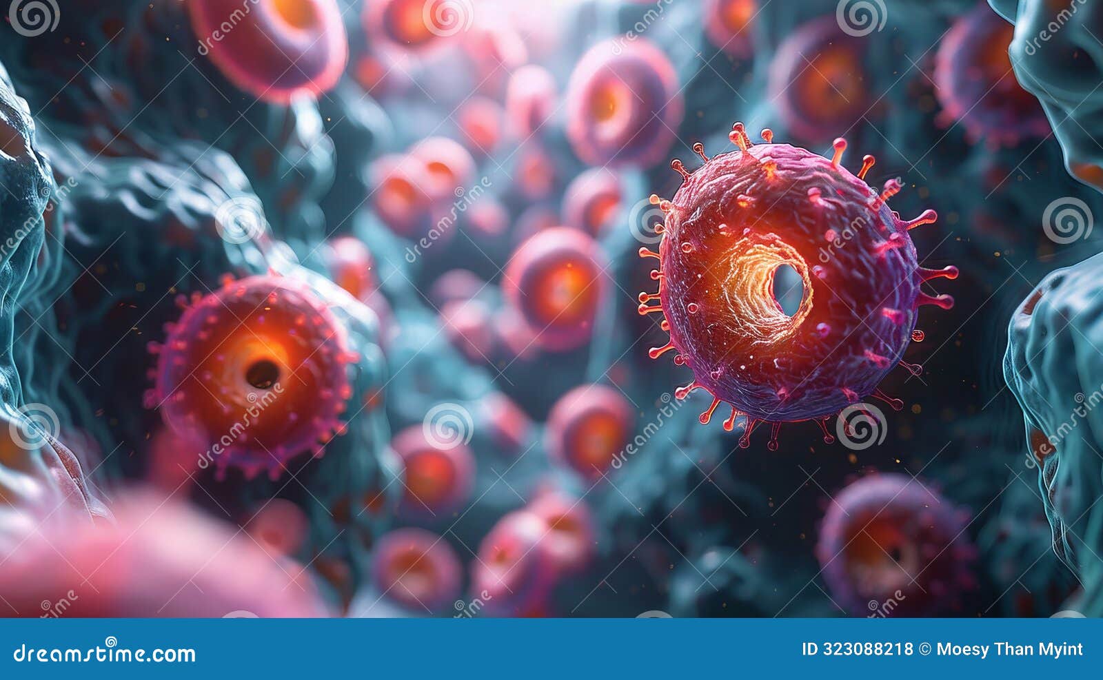 Detailed Realistic Close Up Render of Dense Colony of Bacteria Inside ...