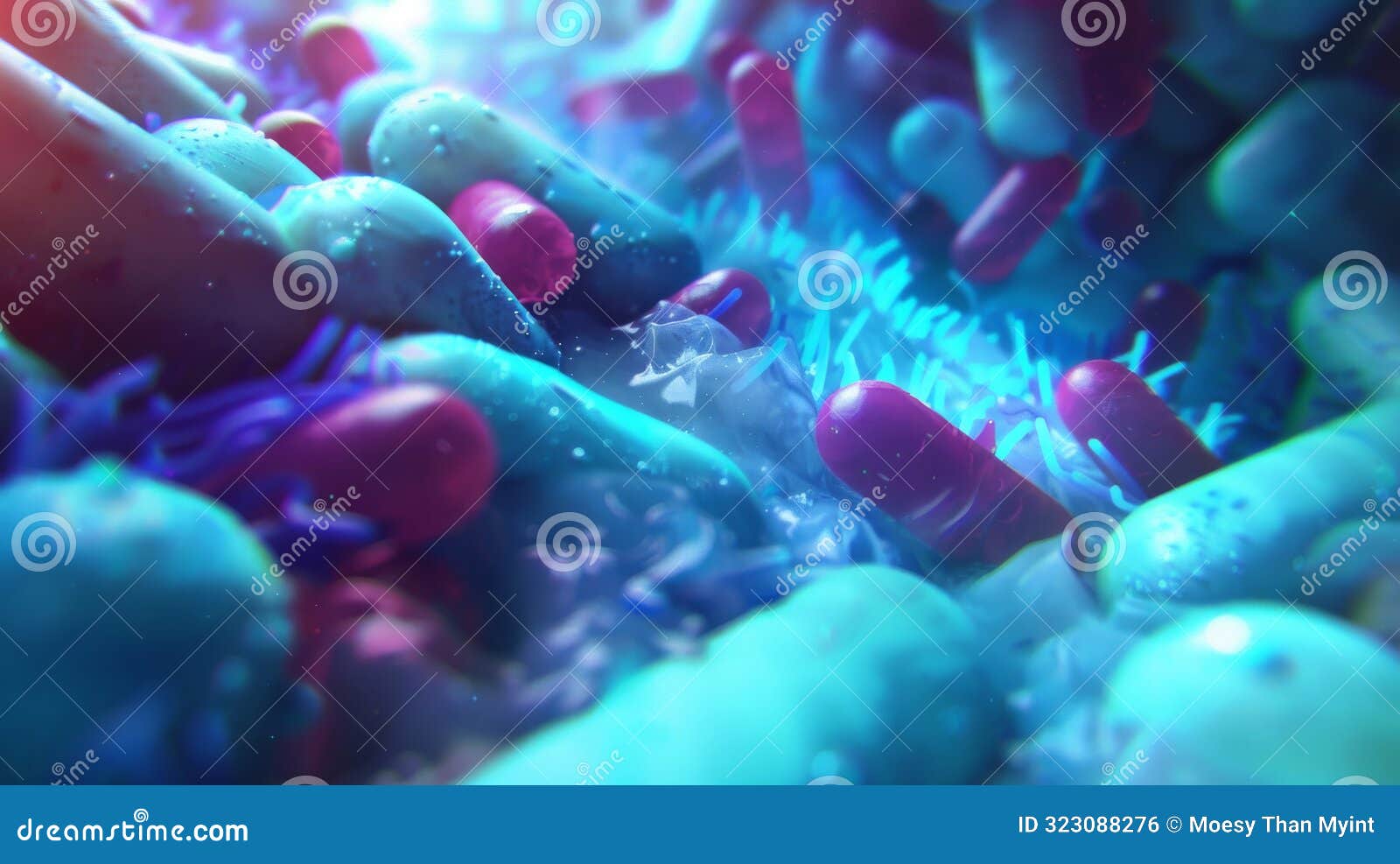 Detailed Realistic Close Up Render of Dense Colony of Bacteria Inside ...