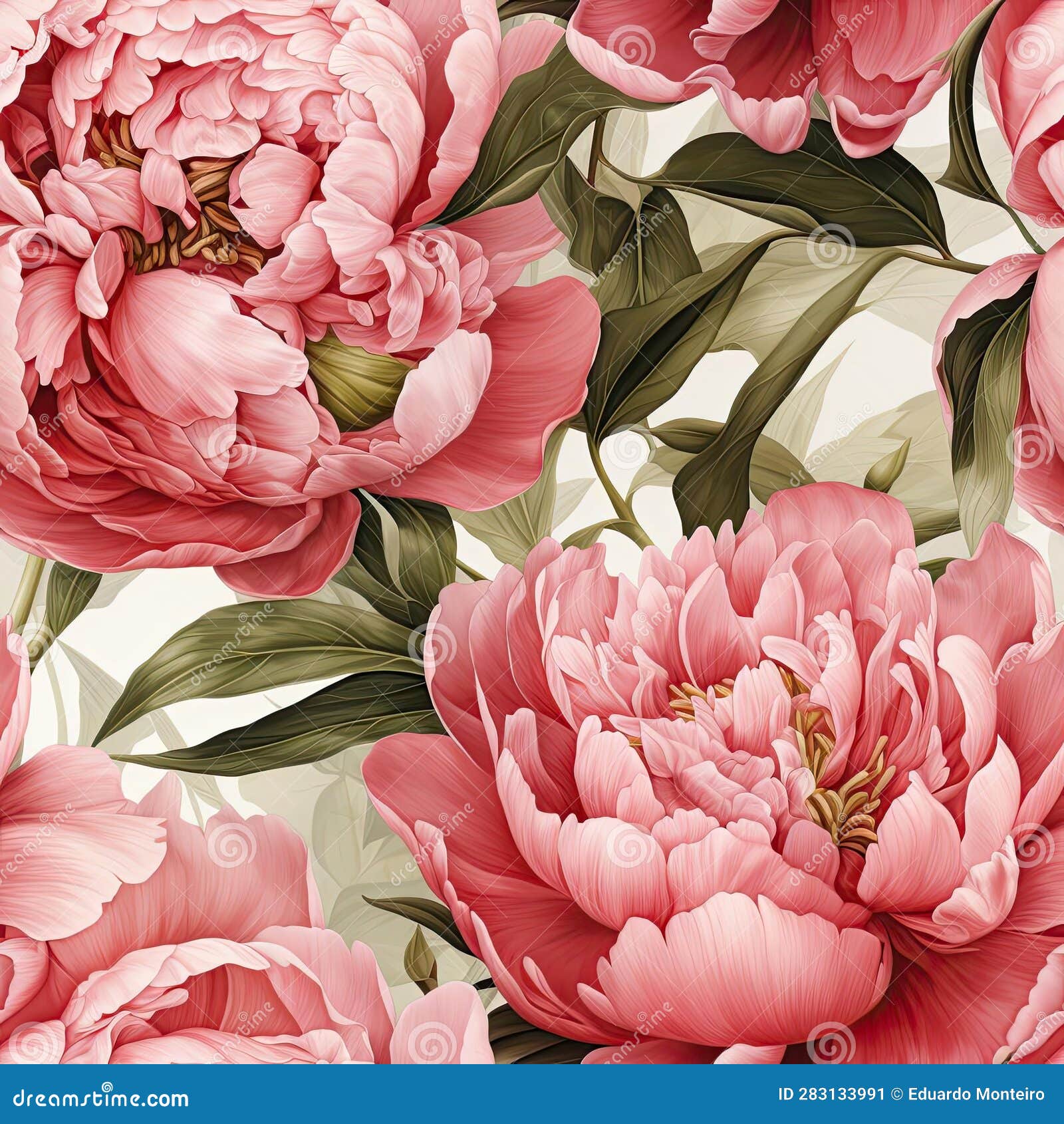 Detailed and Realistic Peony Floral Patterns (tiled Stock Illustration ...