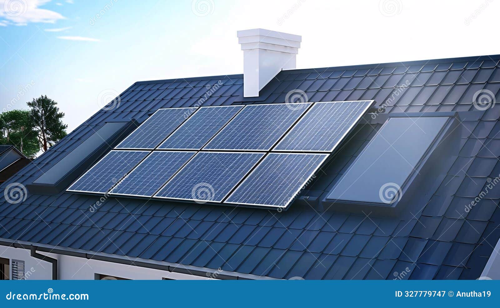 Detailed Realistic Solar Panel Array On Roof Perfect For Technical ...