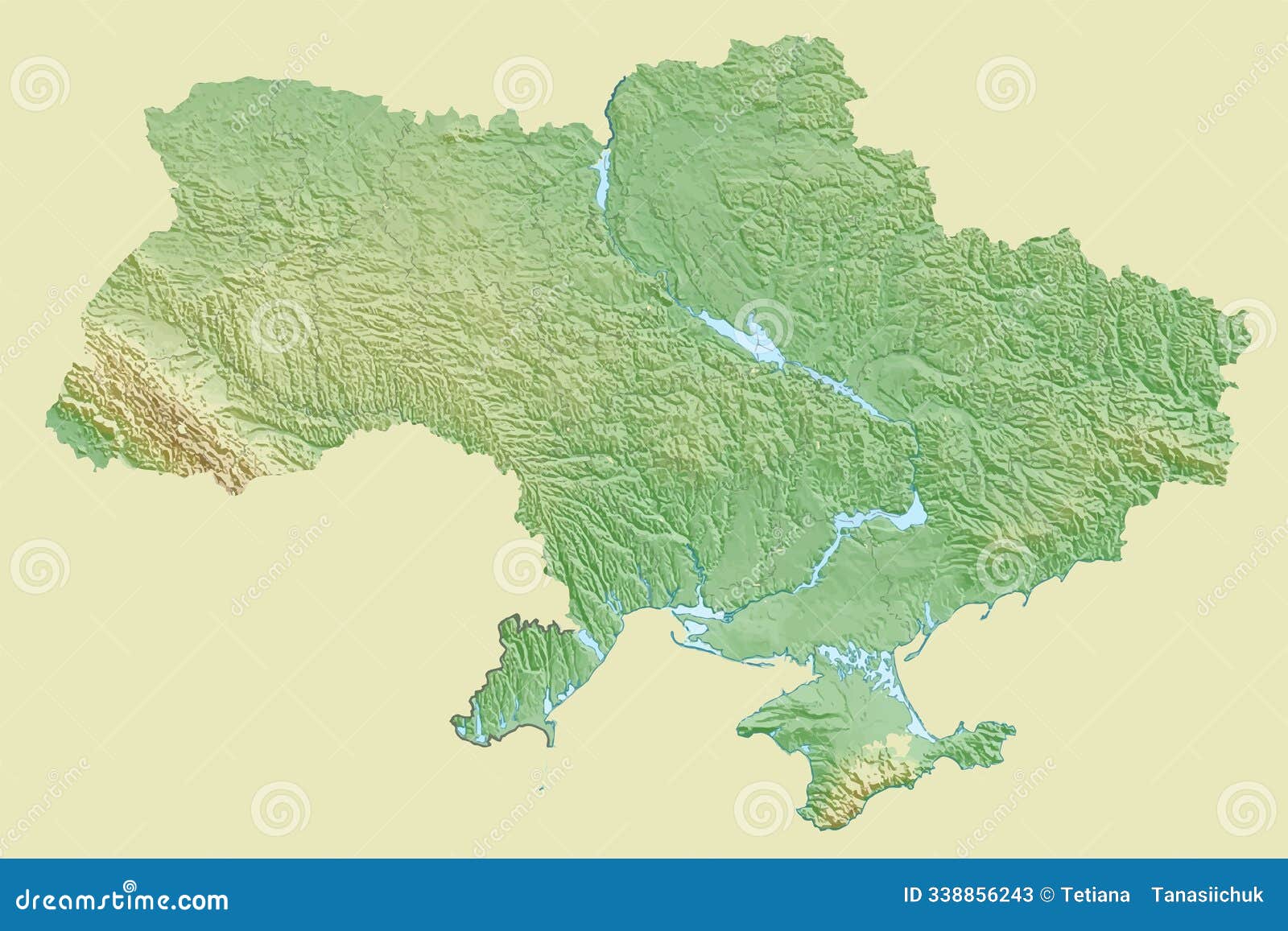 Detailed Relief Map of Ukraine. Mountainous Relief. Vector Illustration. for Printed Posters ...
