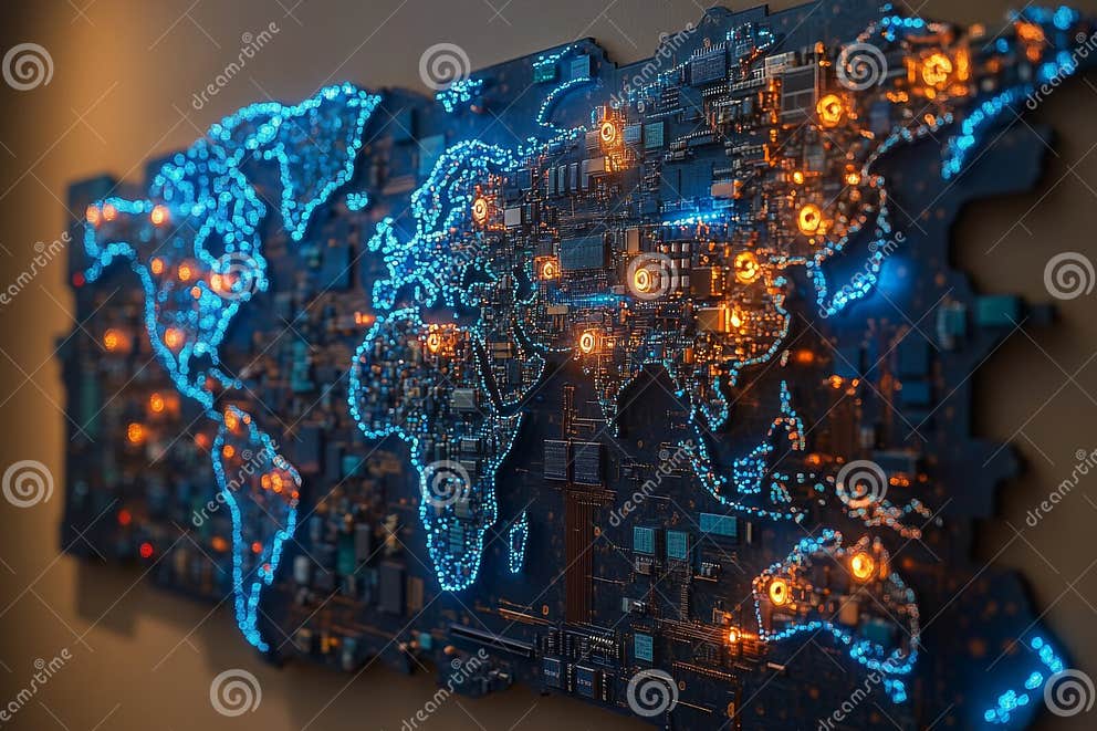 Detailed Representation of a World Map Designed with Illuminated ...