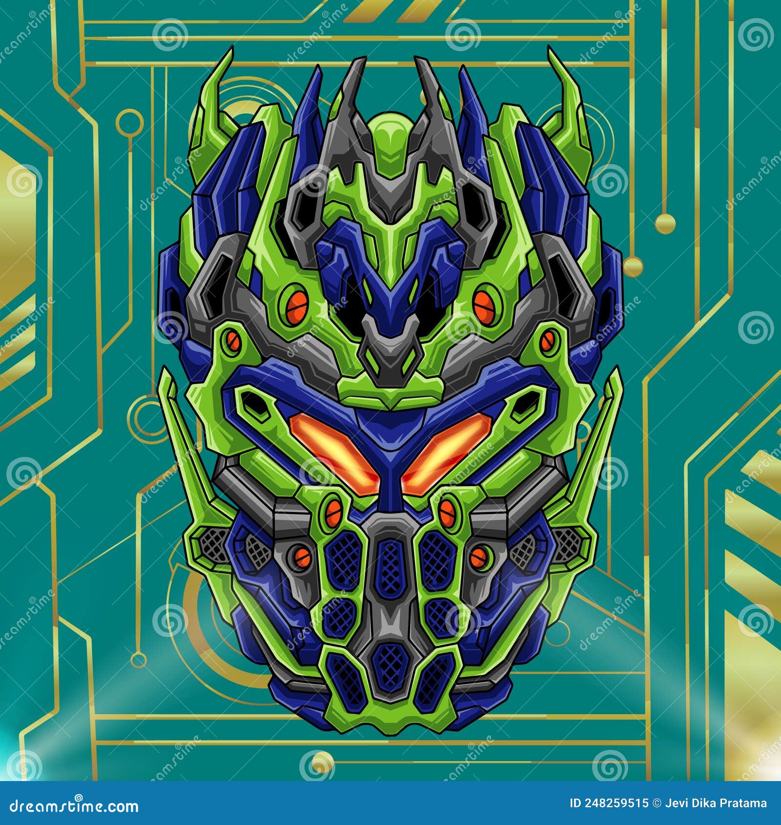 Detailed Robot Head Warrior Character Illustration Stock Vector ...