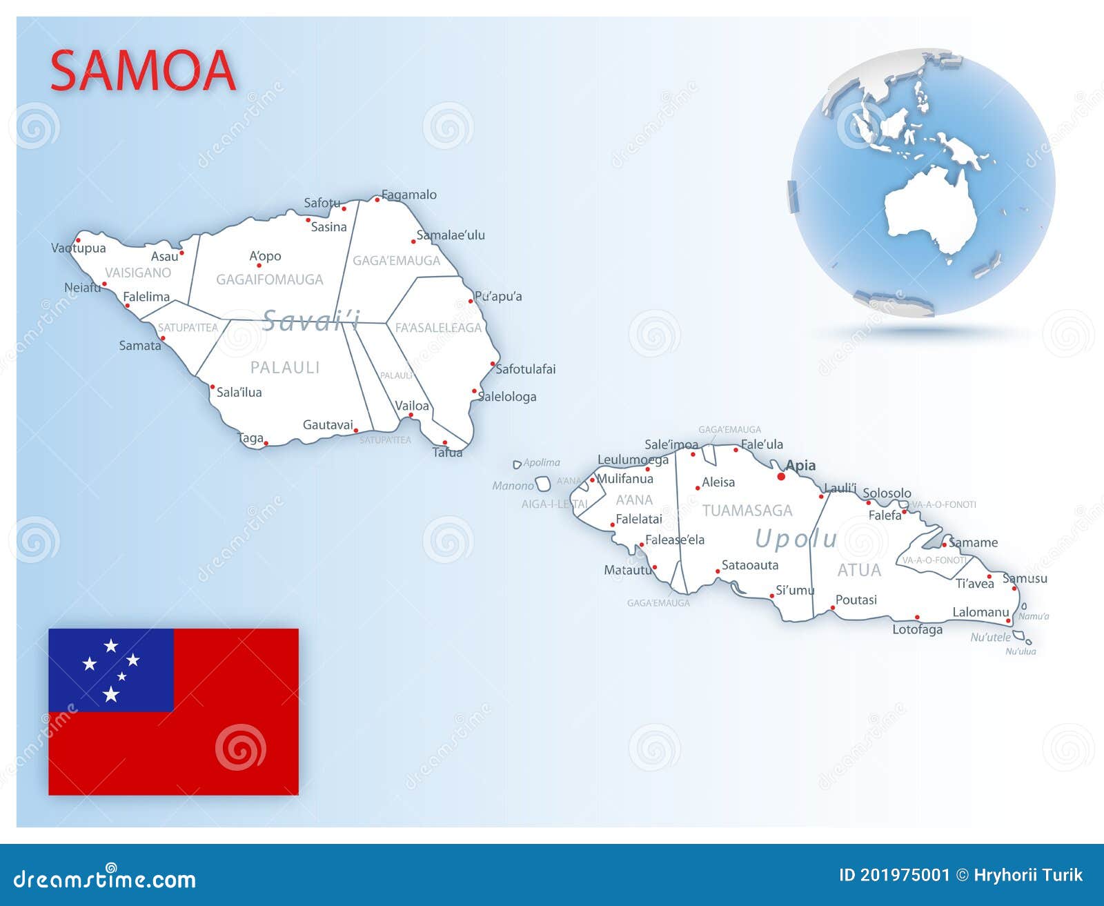 Detailed Samoa Administrative Map With Country Flag And Location On A ...
