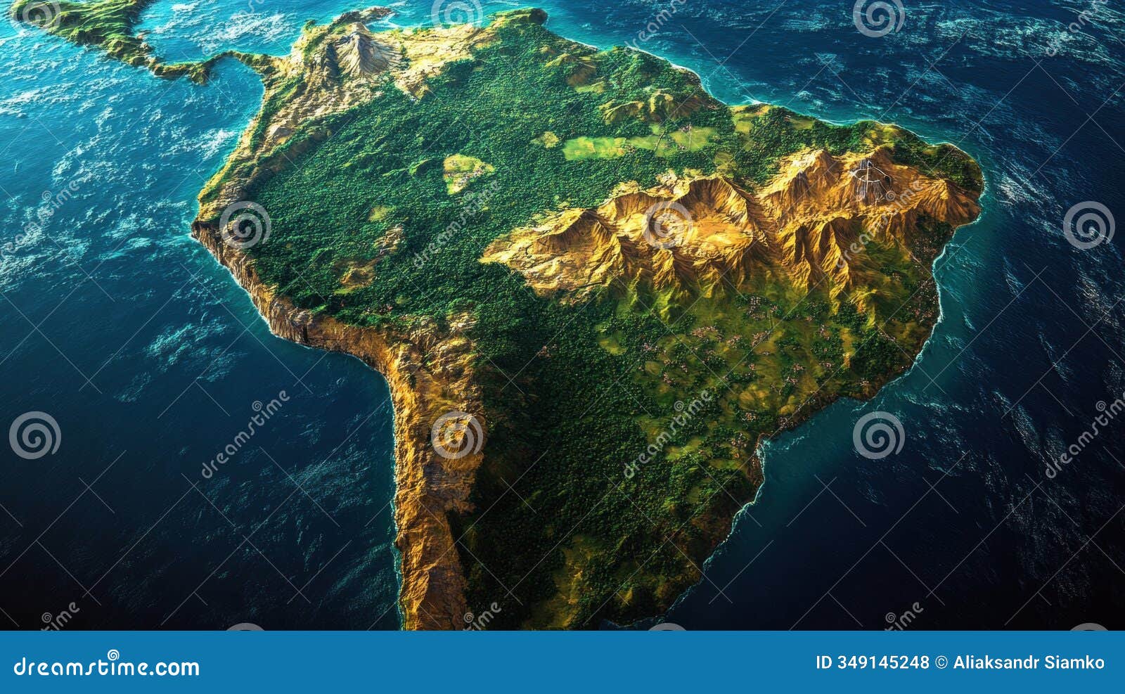 Detailed Satellite Photo of Brazil with State Borders Emphasized Stock ...