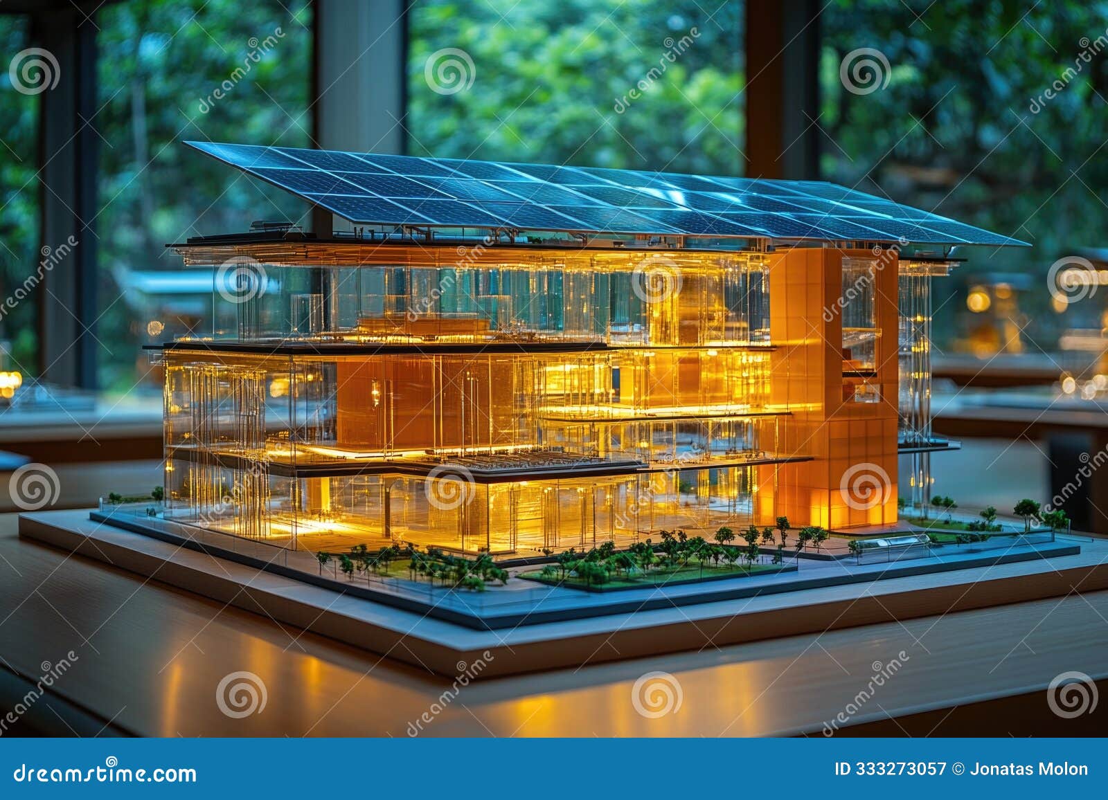 Detailed Scale Model of a Solar Park Displayed on a Conference Table ...