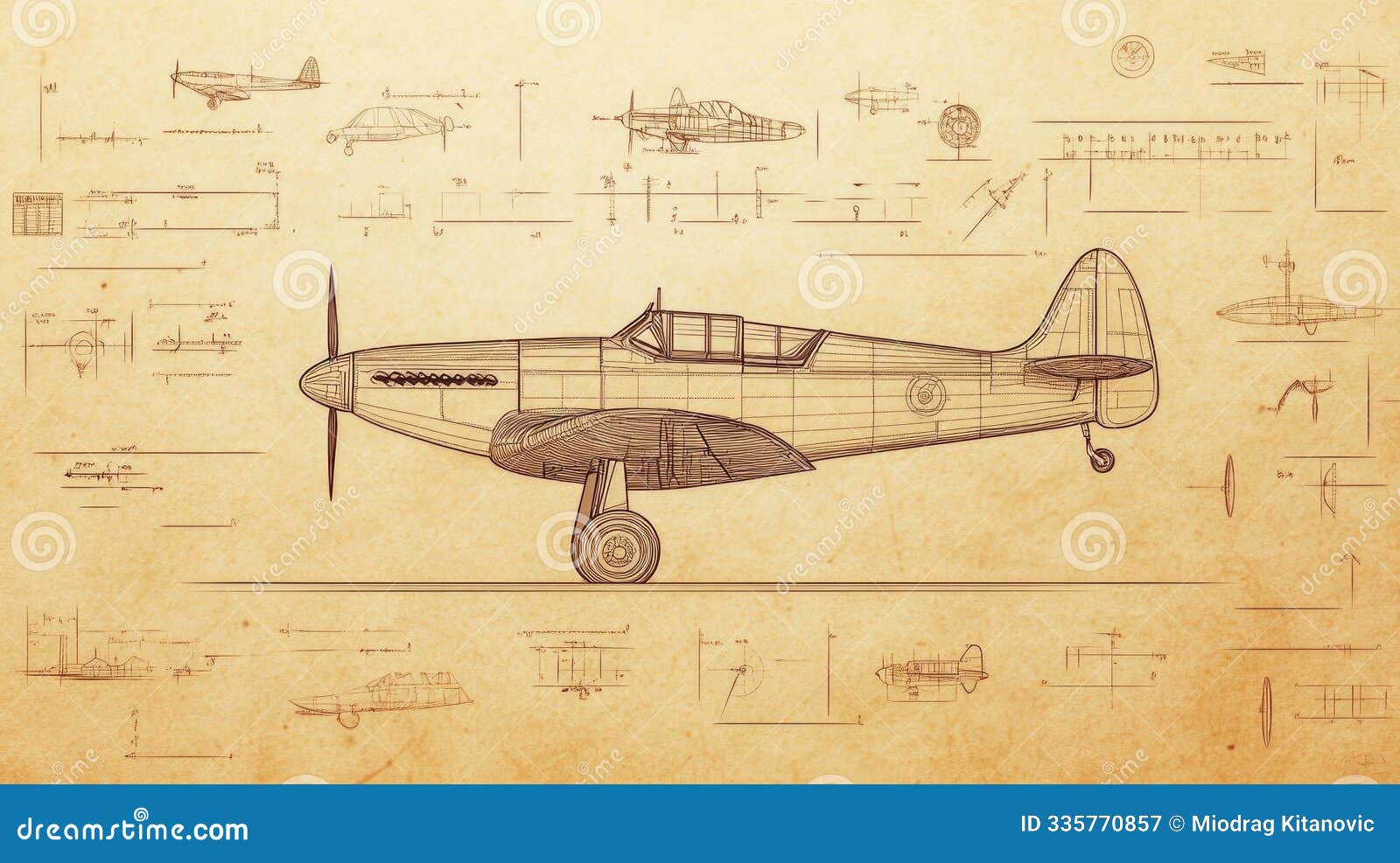 Detailed Schematic Representation of a Historical Spitfire Fighter ...