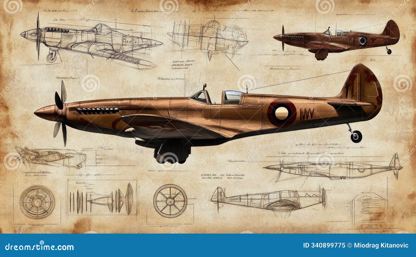 Detailed Schematic of a Spitfire Fighter Aircraft Showcasing Design ...