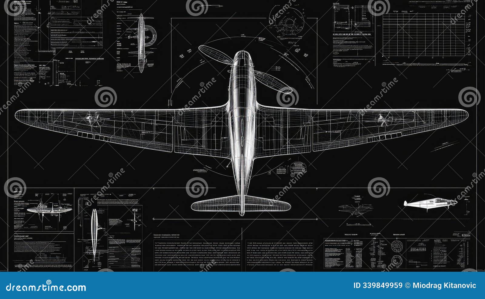 Detailed Schematic of a Spitfire Fighter Aircraft Showcasing Design and ...