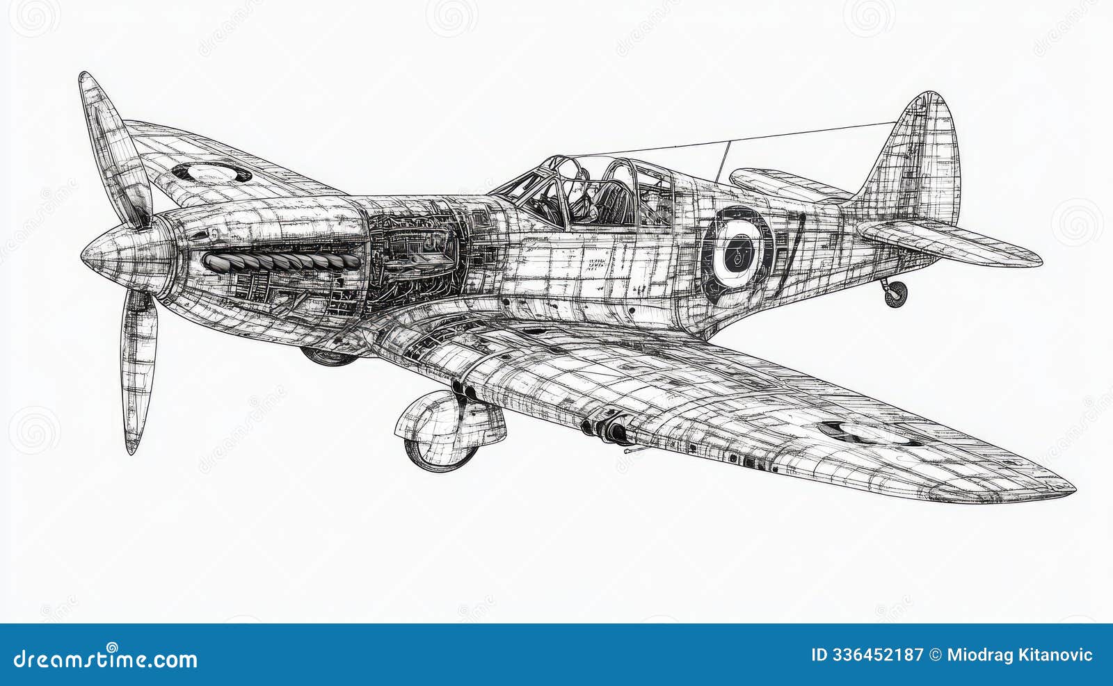 Detailed Schematic of a Spitfire Fighter Aircraft Showcasing Its ...