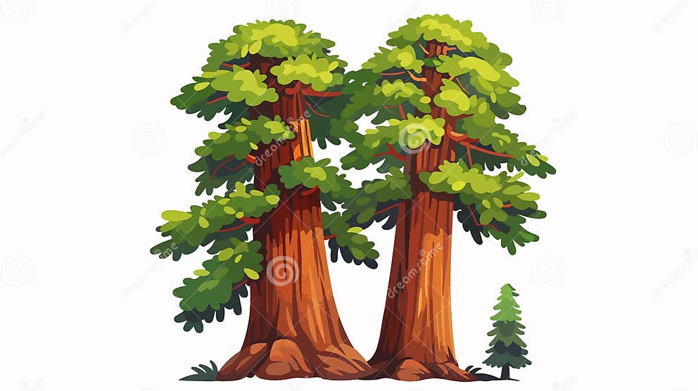 Detailed Sequoia Tree Flat Vector Illustration on White Background ...