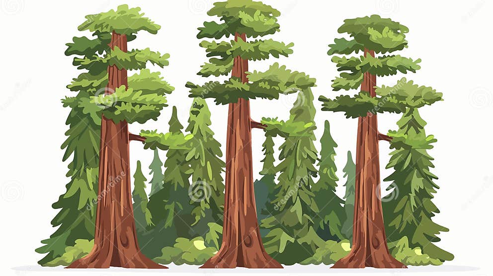Detailed Sequoia Tree Flat Vector Illustration on White Background ...