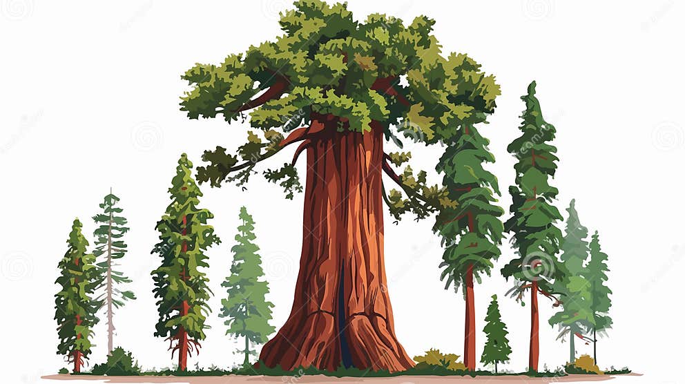 Detailed Sequoia Tree Flat Vector Illustration on White Background ...