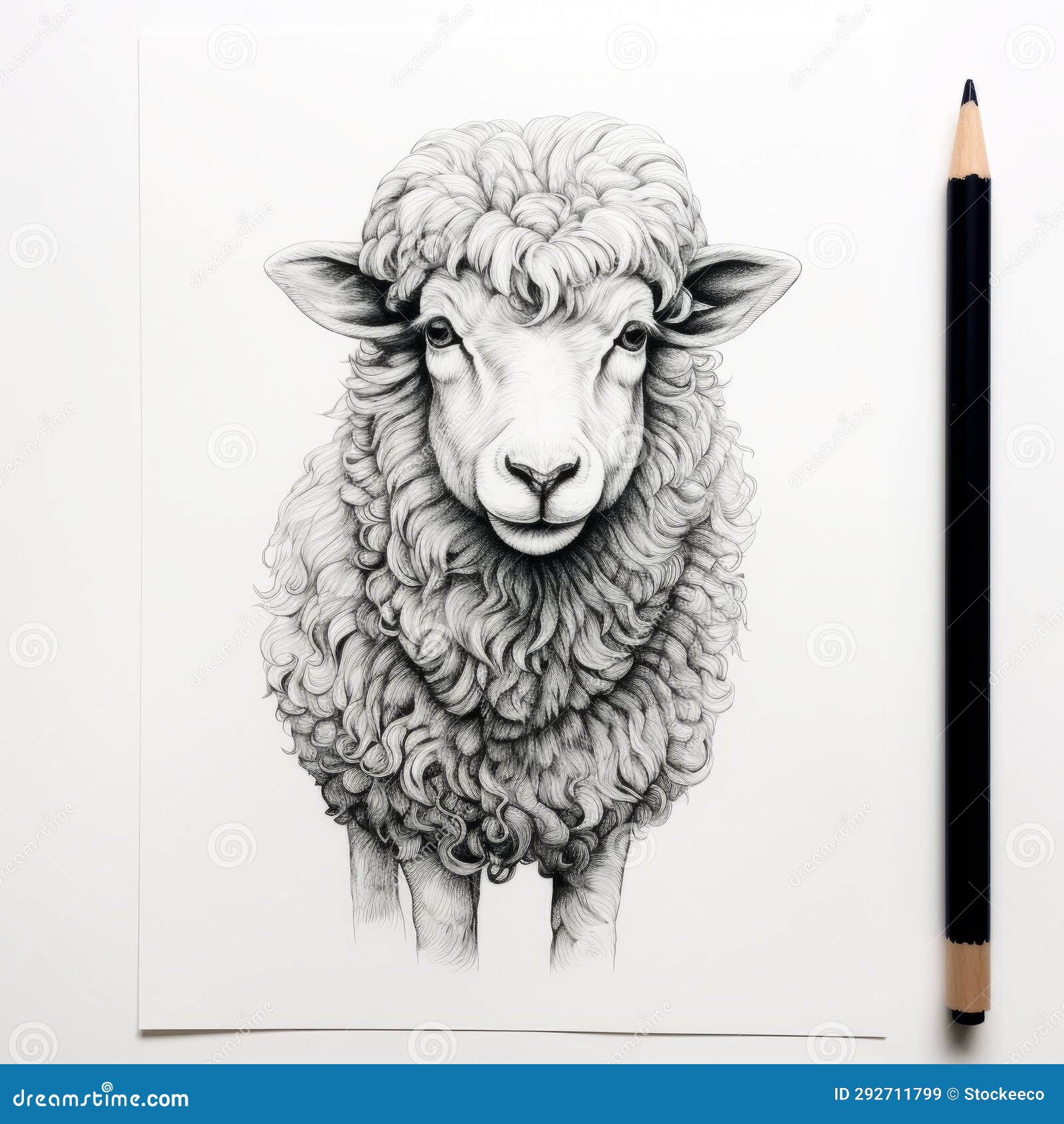 Detailed Sheep Drawing with Bold Defined Lines Stock Illustration ...