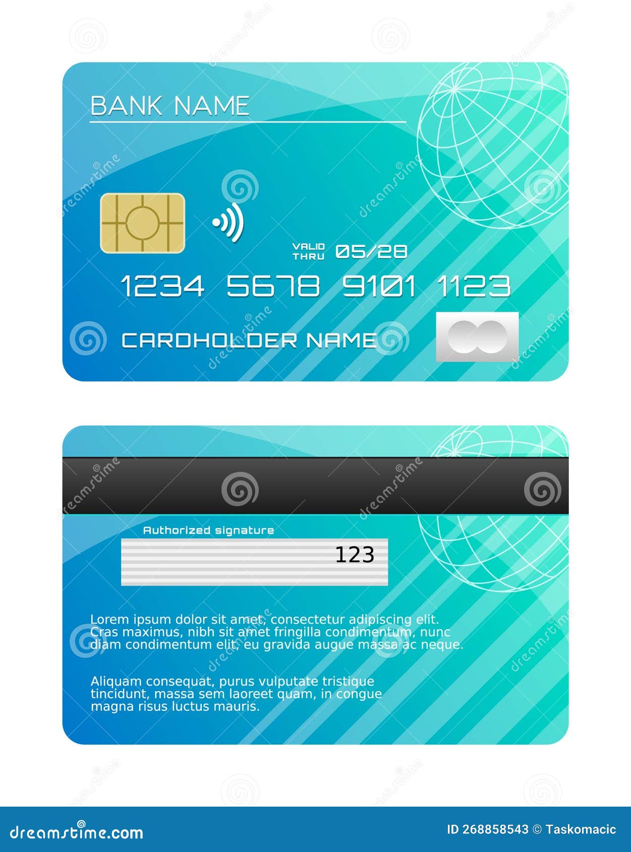 Detailed Shiny Credit Card Template. Both Front And Back Side Of Debit ...