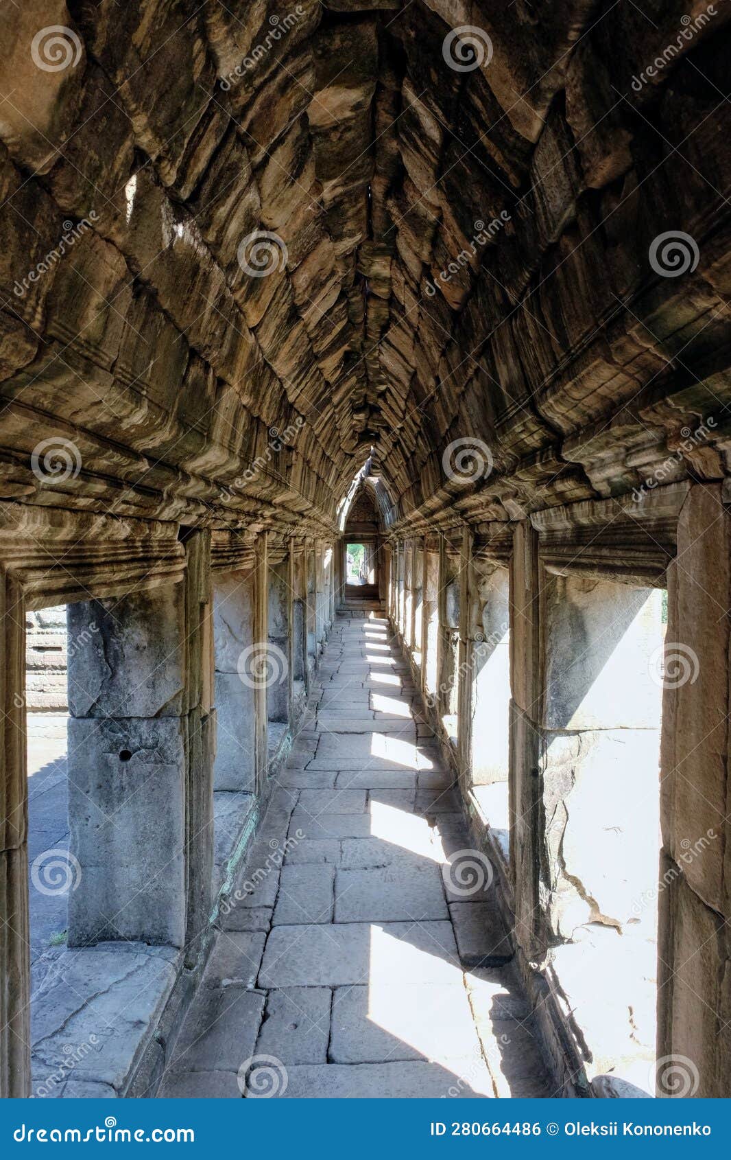 Detailed Shot of an Ancient Corridor Adorned with a Stone Vaulted ...